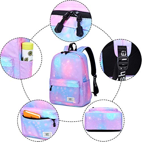 mygreen Cute Lightweight Rainow Flower School Backpack for Girls Laptop Backpack Teens Bookbag Galaxy Pink Purple