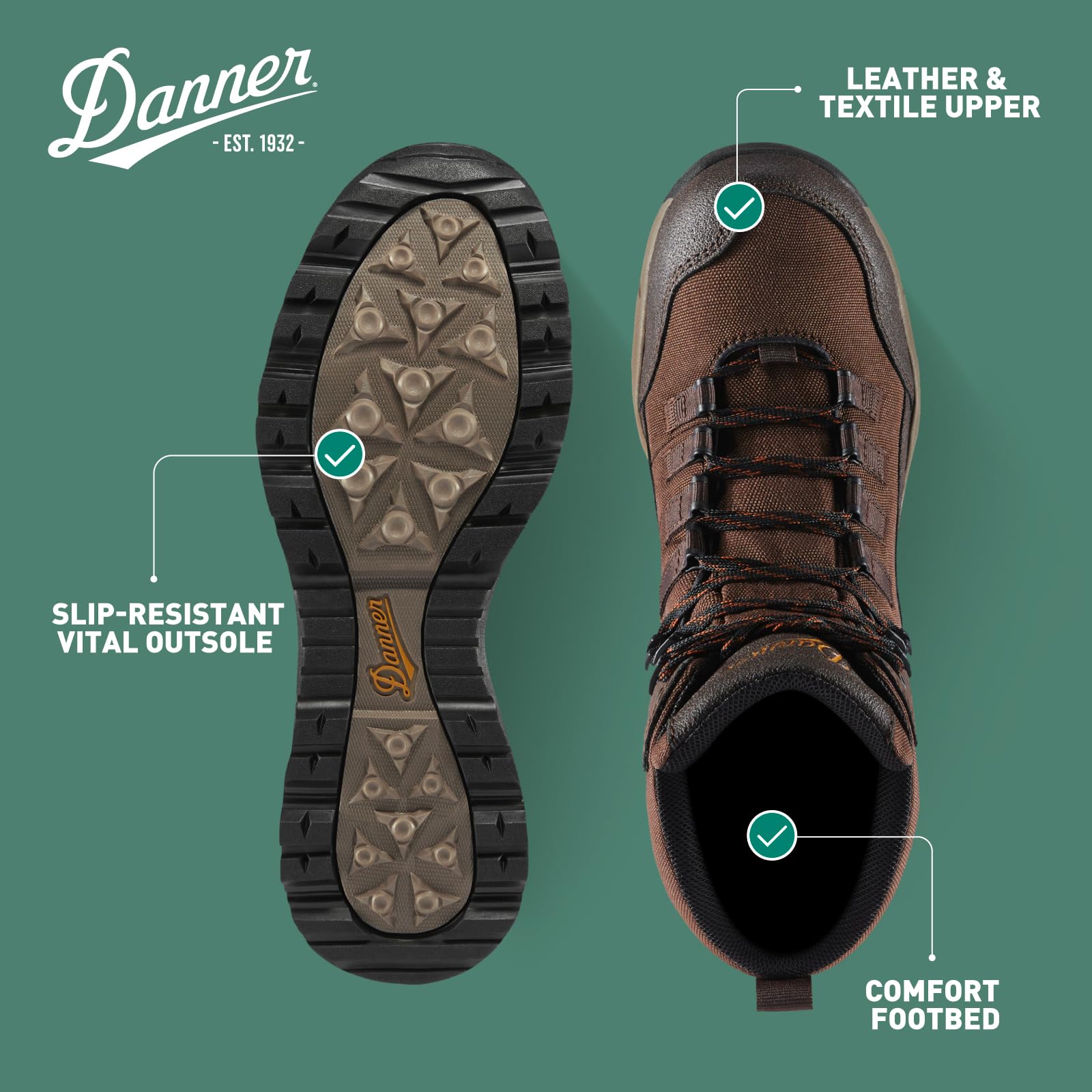 Danner Vital Trail 5” Hiking Boots for Men - Waterproof, Abrasion-Resistant Leather and Textile, with Shock-Absorbing Midsole and Traction Outsole, Coffee Brown - 10.5 D
