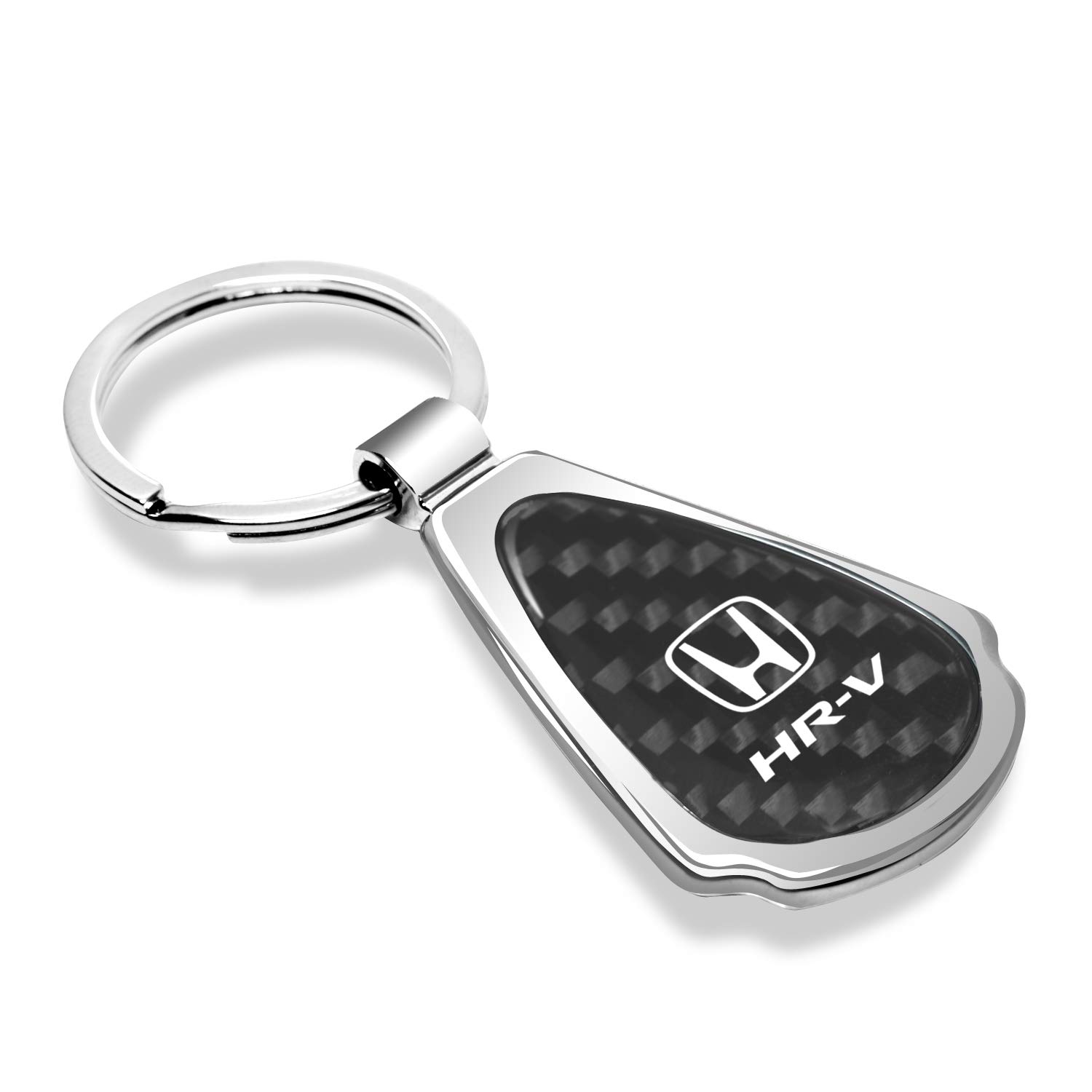 iPick Image Compatible with Honda HR-V Real Black Carbon Fiber Chrome Metal Teardrop Key Chain