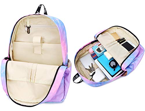 mygreen Cute Lightweight Rainow Flower School Backpack for Girls Laptop Backpack Teens Bookbag Galaxy Pink Purple