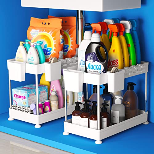 Under Sink Organizers and Storage, Venroii Cabinet Organizer, 2 Pack Under Sink Organizer for Kitchen Bathroom, Kitchen Organization and Storage (White)