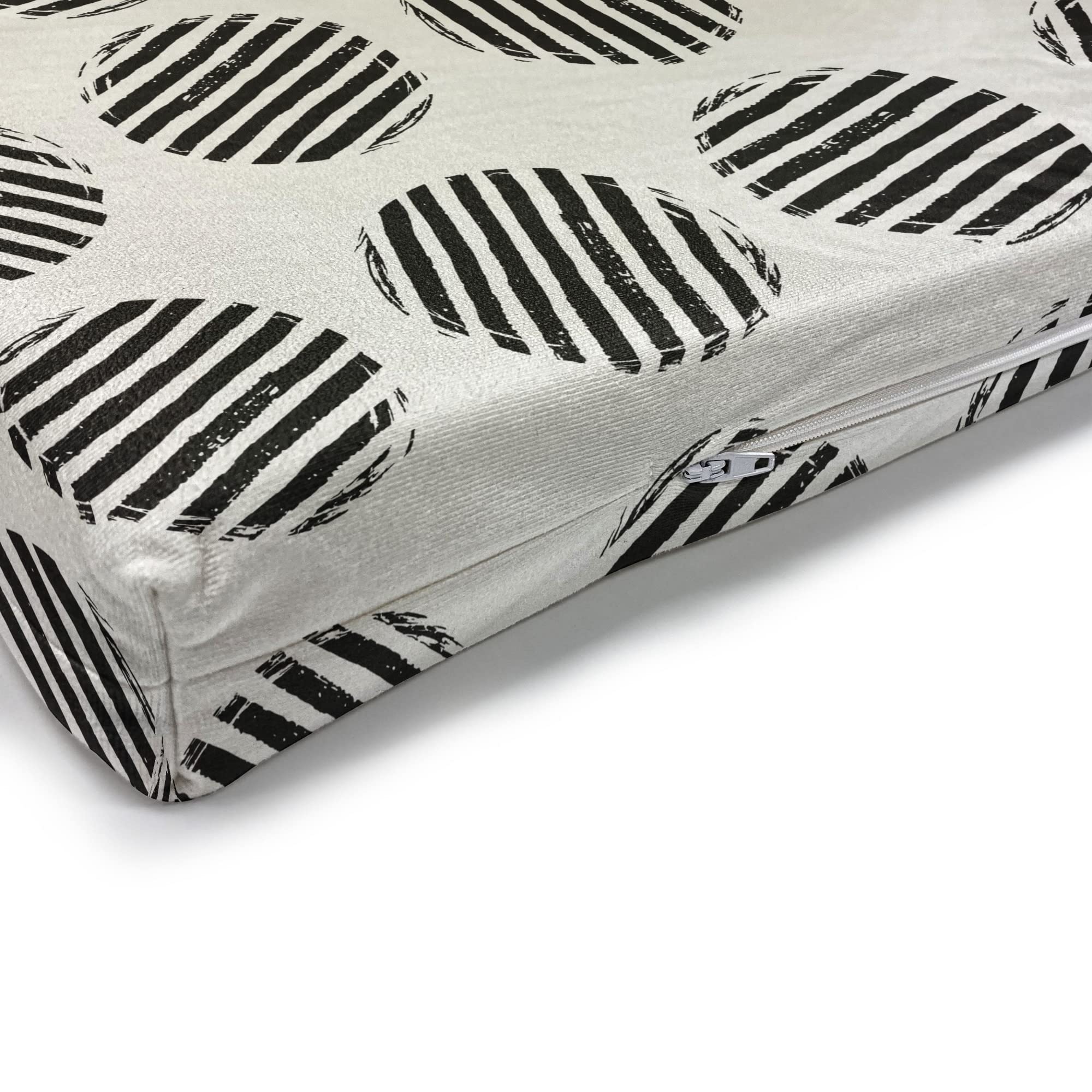 Ambesonne Black and White Bench Cushion, Abstract Classic Modern Style Geometry Pattern with Striped Rounds, Standard Size Foam Pad with Decorative Fabric Cover, 45" x 15" x 2", White and Black