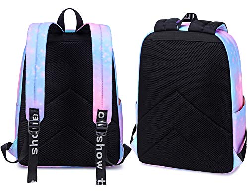 mygreen Cute Lightweight Rainow Flower School Backpack for Girls Laptop Backpack Teens Bookbag Galaxy Pink Purple