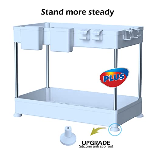 Under Sink Organizers and Storage, Venroii Cabinet Organizer, 2 Pack Under Sink Organizer for Kitchen Bathroom, Kitchen Organization and Storage (White)