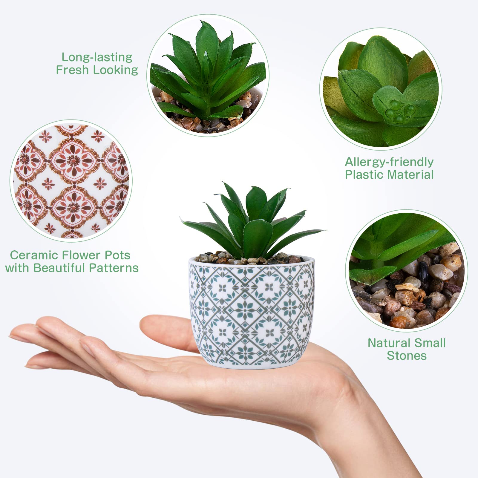Karlliu Artificial Plants Succulent Flowers in Ceramic Planter 2 Pack Small Fake Plants Potted for Home Office Desk Decor Farmhouse Living Room Bedroom Shelves Decoration