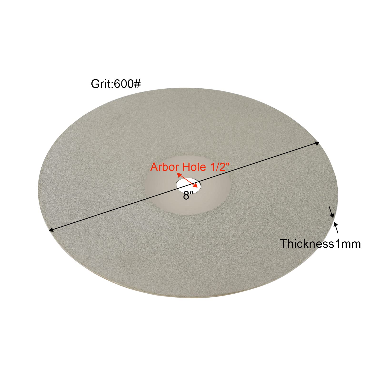 DZQ 6Pcs Diamond Flat Lap Wheel Disc Arbor Hole 8" x 1/2" Abrasive Lap 240 320 600 800 1200 3000 Grit for Cutting or Sanding Stone and Glass