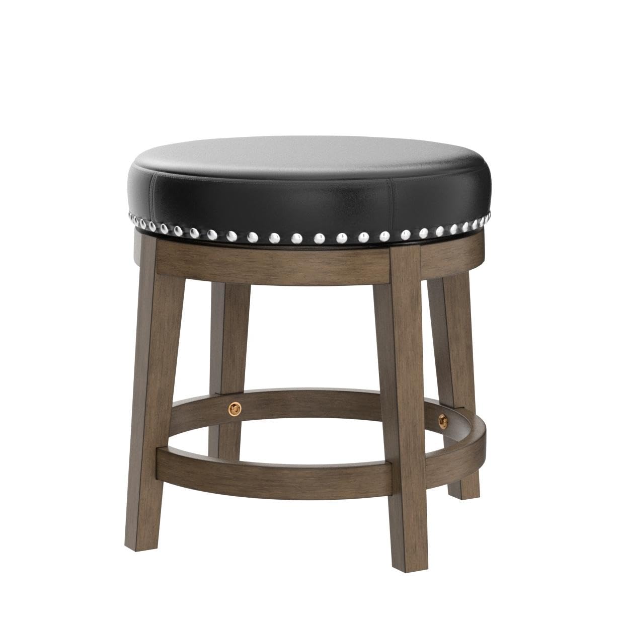 Lexicon Kenmare Swivel Bar Stools Set of 2, Rustic 360 Degree Backless Swivel Counter Stools, Faux Leather Upholstered, Solid Wood Frame, Easy Assembly, Round Bar Stools Swivel, Foot Rest, 19.5" Black