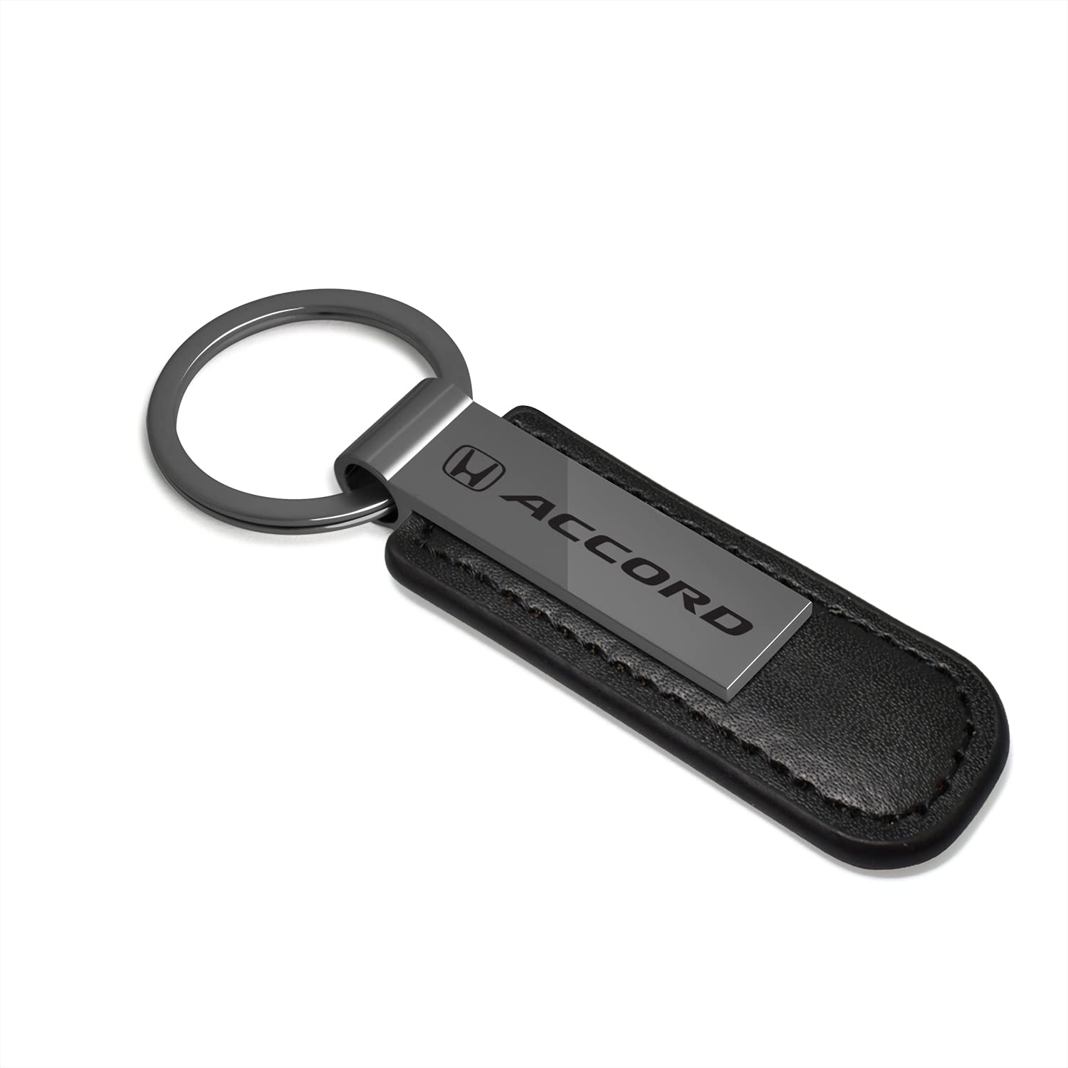 iPick Image for Honda Accord Gunmetal Black Metal Plate PU Leather Strap Key Chain Keychain, Official Licensed
