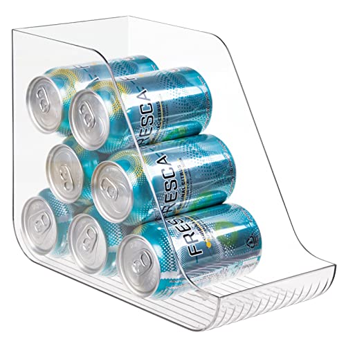 mDesign Plastic Kitchen Storage Organizer Container Bins for Pantry, Fridge, Freezer Organization - Holds Canned Food, Soup Can, Soda Water Bottle - Ligne Collection - Clear