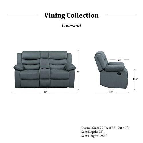 Homelegance 70" Manual Double Reclining Loveseat, Gray