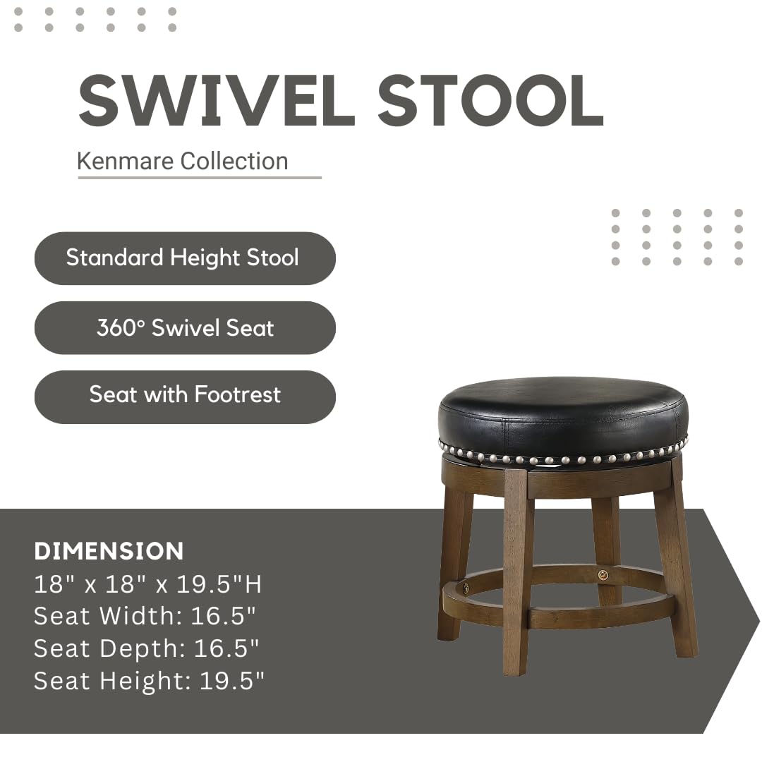 Lexicon Kenmare Swivel Bar Stools Set of 2, Rustic 360 Degree Backless Swivel Counter Stools, Faux Leather Upholstered, Solid Wood Frame, Easy Assembly, Round Bar Stools Swivel, Foot Rest, 19.5" Black