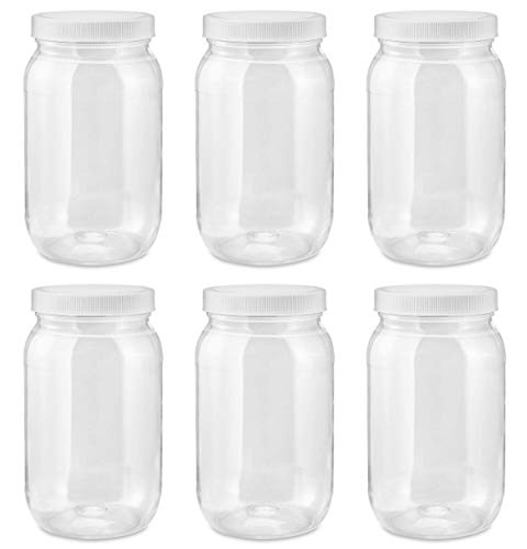 Smart Solutions Clear Plastic Mason Jars (32 oz 6 Pack)