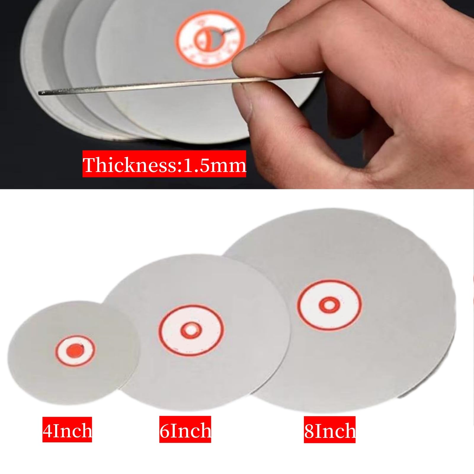 ENLAYER 5PCS Diamond Polishing Disc Set 8" x 1/2", Diamond Flat Lap 60/260/600/1200/2500 Grit Wheel Lapping Grinding Disc Tool for Cutting or Sanding Stone and Glass