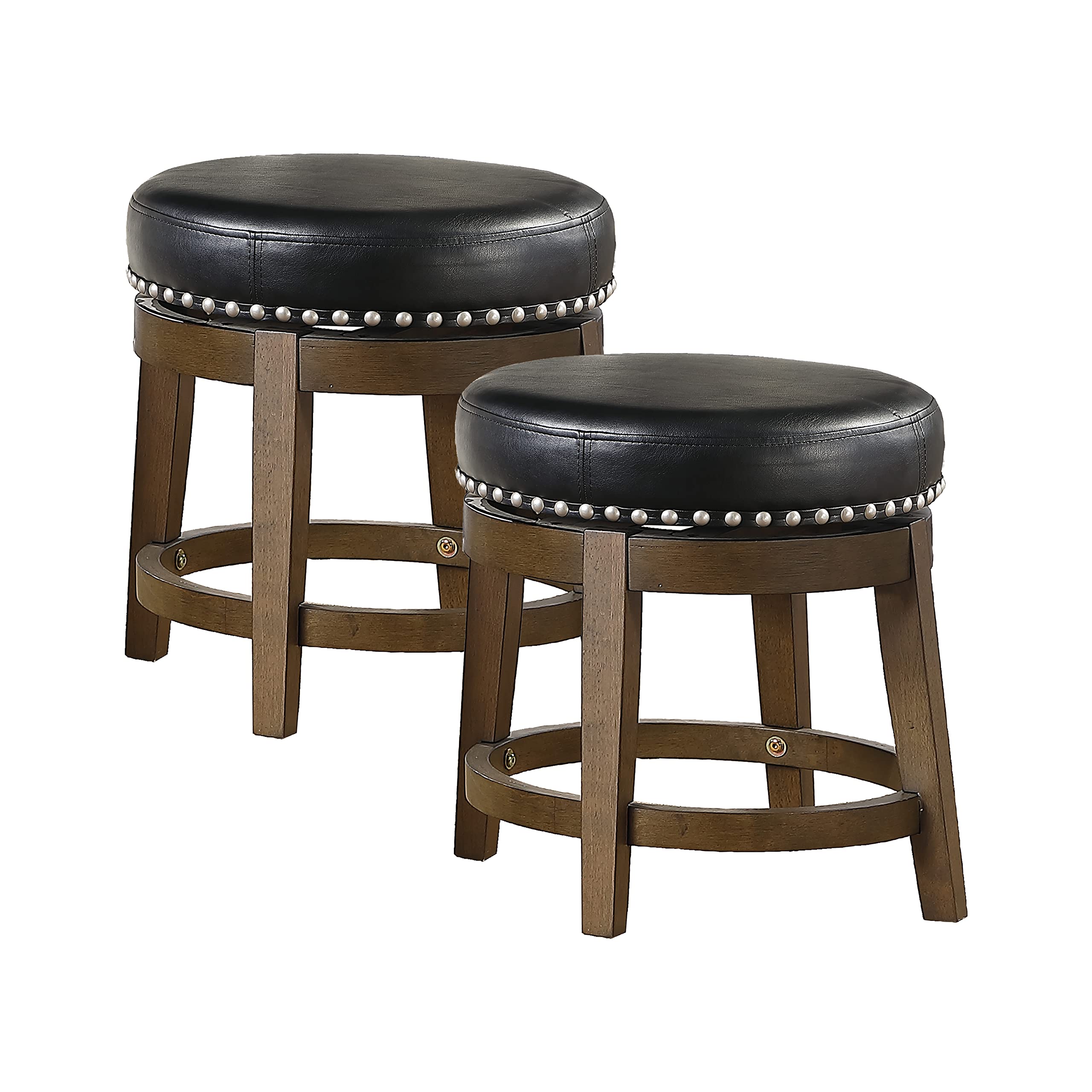 Lexicon Kenmare Swivel Bar Stools Set of 2, Rustic 360 Degree Backless Swivel Counter Stools, Faux Leather Upholstered, Solid Wood Frame, Easy Assembly, Round Bar Stools Swivel, Foot Rest, 19.5" Black