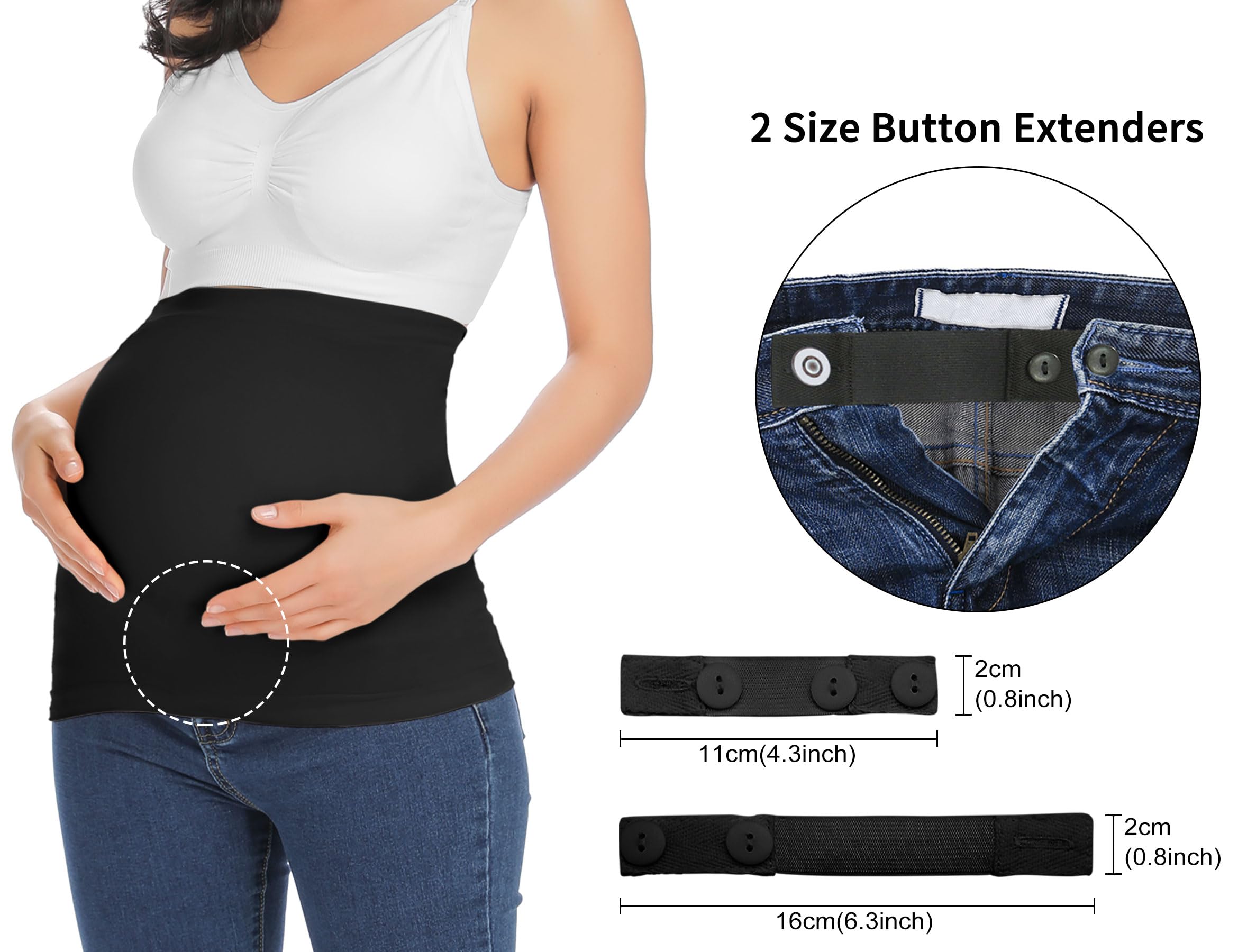 Rheane Maternity Jeans Extender Belly Bands For Pregnant Women Pregnancy Belly Band Mmaternity Pants Extender (Black 2)