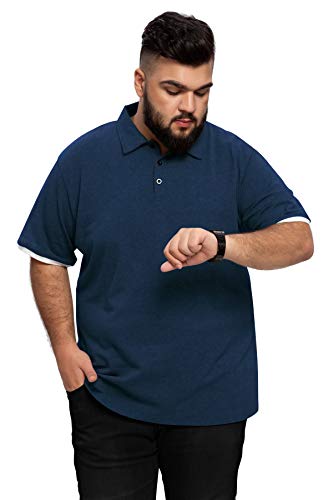 Aiyino Men's Big and Tall Classic Fit Short Sleeve Solid Soft Cotton Polo Shirt 4XL Navy