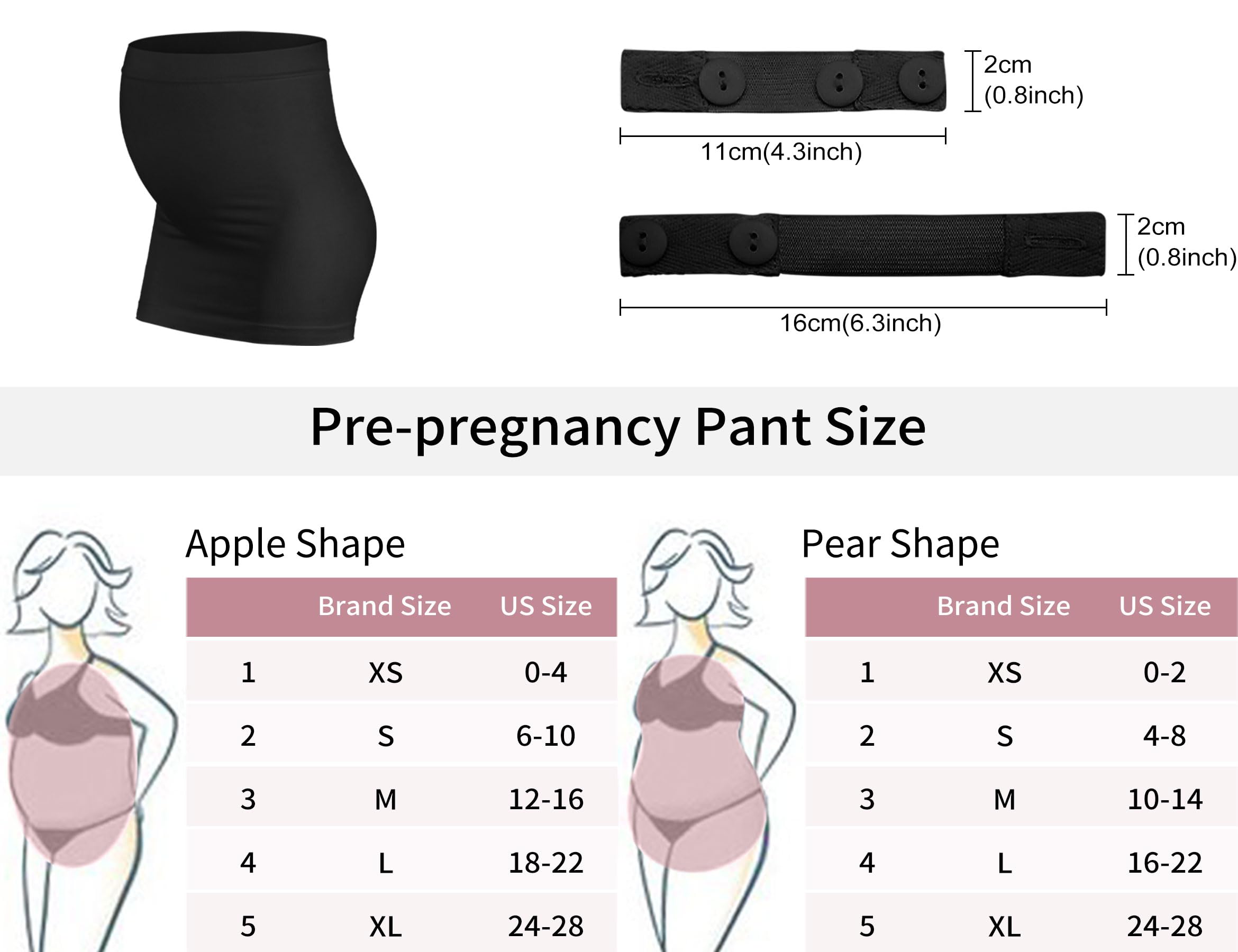 Rheane Maternity Jeans Extender Belly Bands For Pregnant Women Pregnancy Belly Band Mmaternity Pants Extender (Black 2)