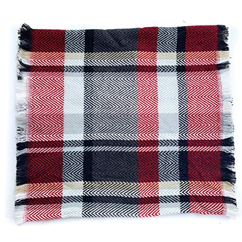 Lucky Leaf Women Winter Checked Pattern Cashmere Feel Warm Plaid Infinity Scarf (L8-Black Burgundy)