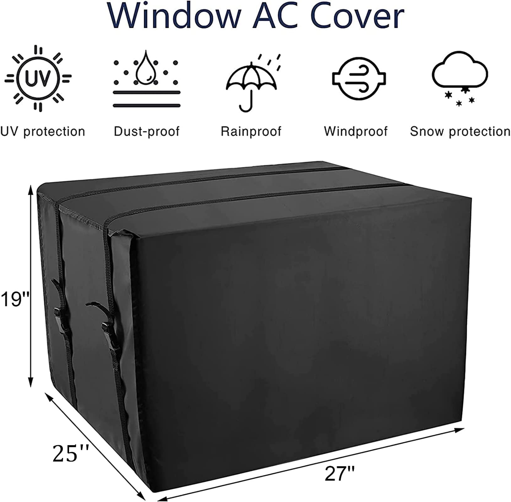 Yesland Window Air Conditioner Cover Outdoor, 25.5''W x 21''D x 17''H Outside Window AC Unit Cover with 2 Adjustable Straps, Black Large Window A/C Cover Bottom Covered AC Covers for Winter