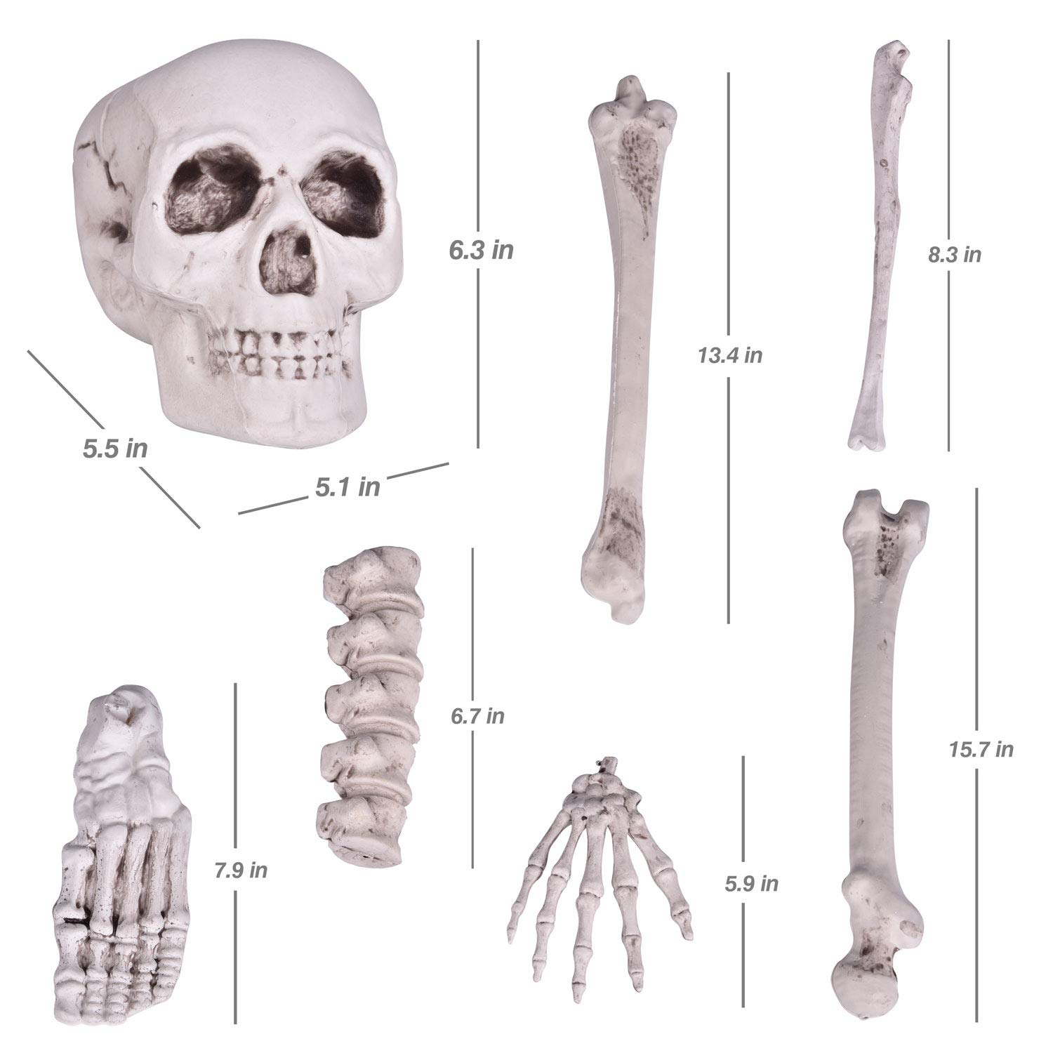 18Pcs Bag of Skeleton Bones and Skull for Halloween Decorations, Life Size Plastic Skeleton Bones,Spooky Skull Bones Props for Outside Inside Halloween Yard lawn Graveyard Party Haunted House Decor