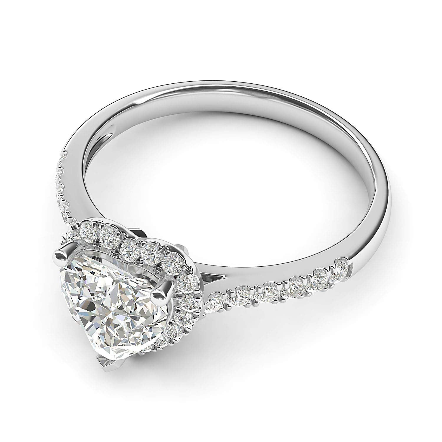 14k White Gold Simulated Heart-shaped Diamond Halo Engagement Ring with Side Stones Promise Bridal Ring (7)