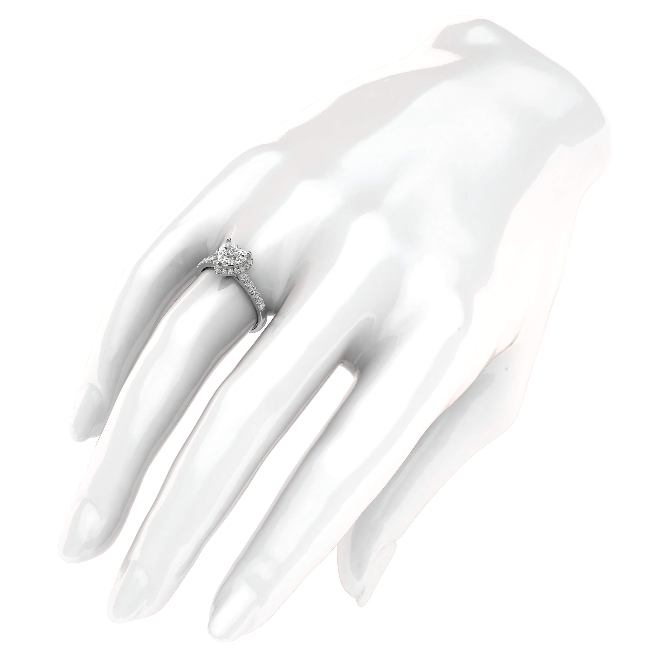 14k White Gold Simulated Heart-shaped Diamond Halo Engagement Ring with Side Stones Promise Bridal Ring (7)