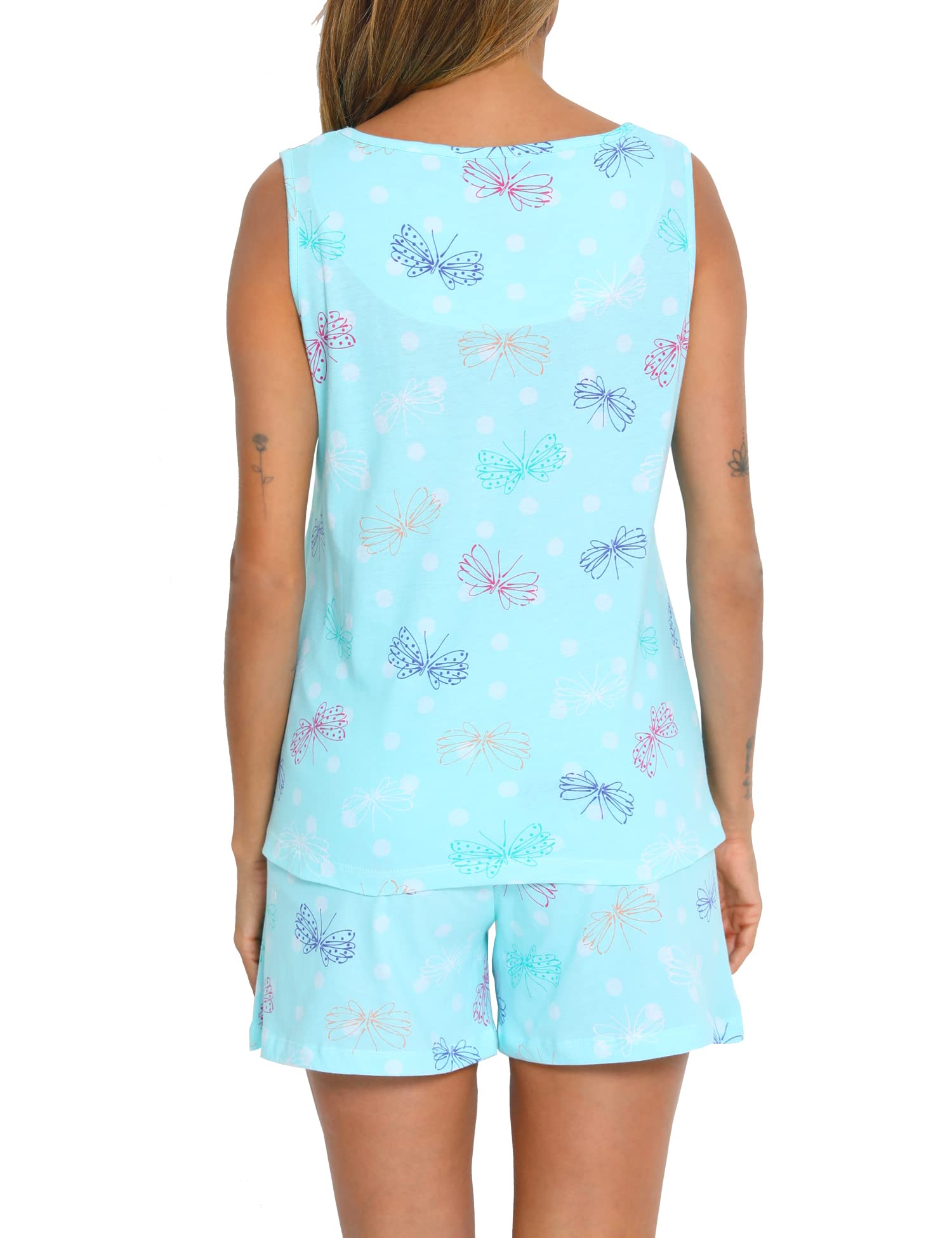 ENJOYNIGHT Womens Pajamas Set Cute Sleeveless Print Tank and Shorts Pj Set Summer Sleepwear (Large, Flying)
