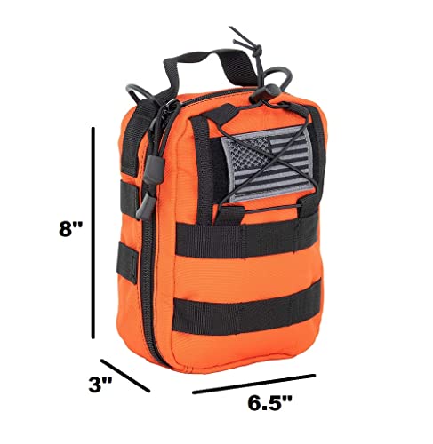 LINE2design First Aid (Ifak) Pouch EMS Bag - EMT Emergency Medical Trauma Pack Bags Tactical EDC Rescue Utility Gear IFAK Bags for Hiking Stop Bleeding Includes USA Patch - Orange