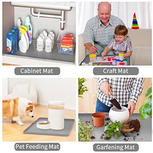 77L Under Sink Mats for Kitchen Waterproof, 34" x 22" Silicone Under Kitchen Sink Mat, Under Sink Mat Liner Protector for Kitchen Bathroom Cabinets, Easy to Clean and Hold up to 3 Gallons Liquid -Grey