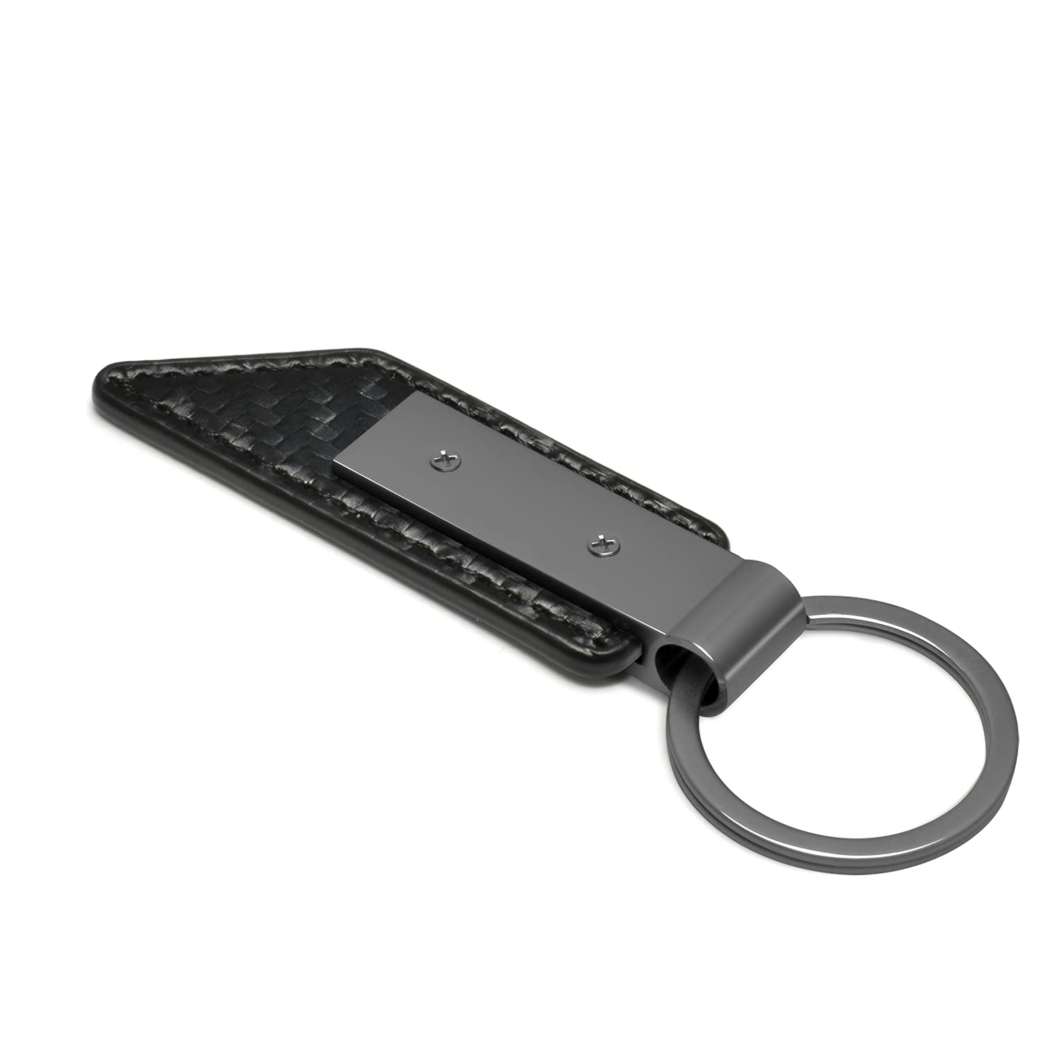 iPick Image Compatible with Honda Red Logo Gunmetal Black Gray Metal Plate Carbon Fiber Texture Leather Key Chain