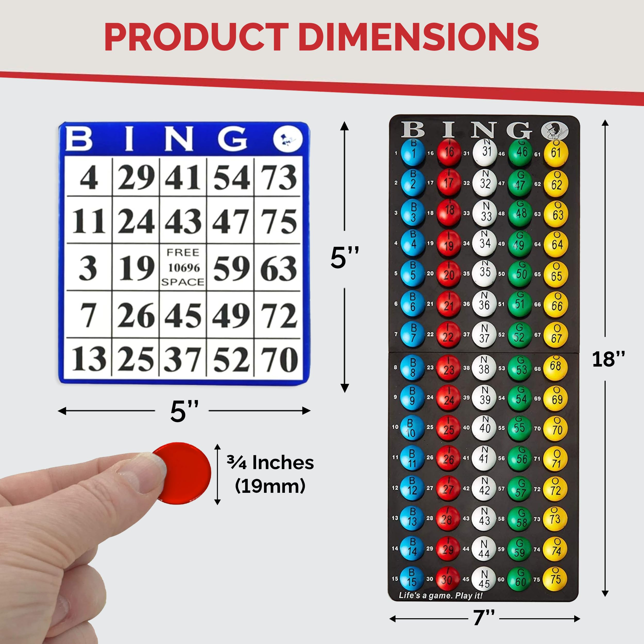 MR CHIPS 11" Tall Bingo Set with Steel Cage Professional Game Everlasting 7/8” Balls, 18 Cards and 300 Chips - Lucky Red Color