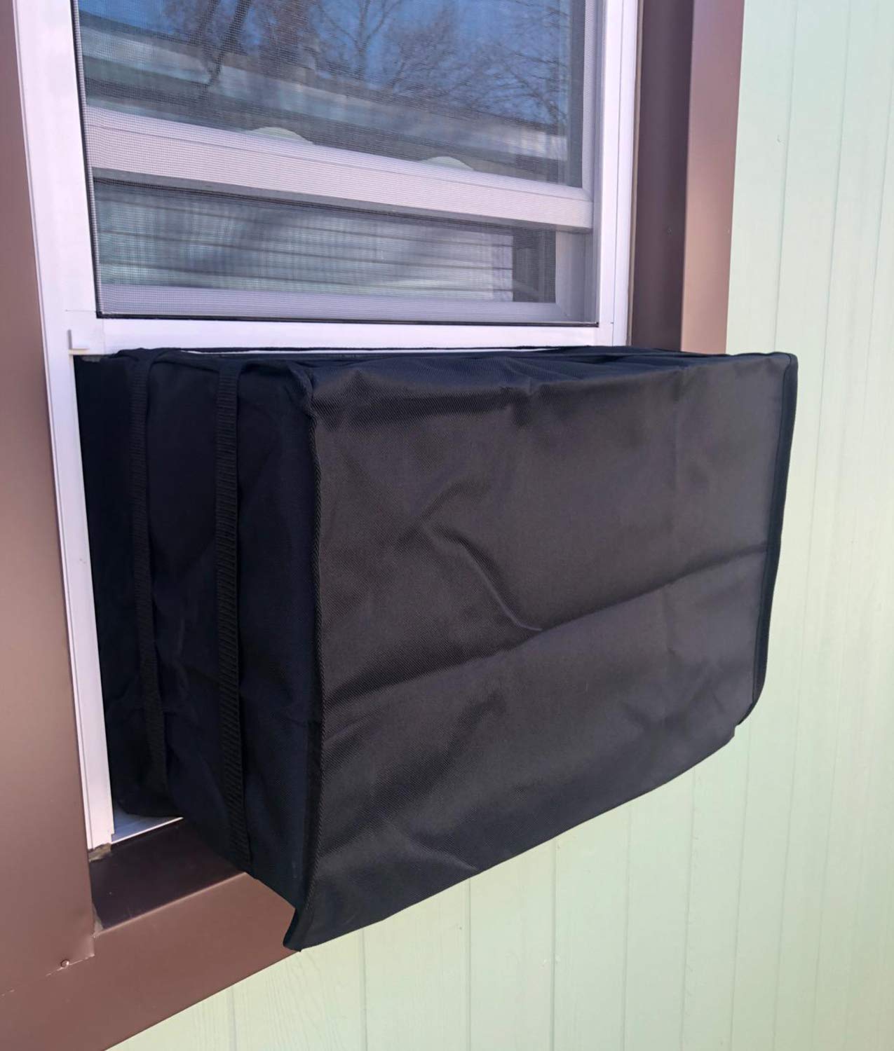 Yesland Window Air Conditioner Cover Outdoor, 25.5''W x 21''D x 17''H Outside Window AC Unit Cover with 2 Adjustable Straps, Black Large Window A/C Cover Bottom Covered AC Covers for Winter
