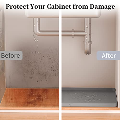 77L Under Sink Mats for Kitchen Waterproof, 34" x 22" Silicone Under Kitchen Sink Mat, Under Sink Mat Liner Protector for Kitchen Bathroom Cabinets, Easy to Clean and Hold up to 3 Gallons Liquid -Grey