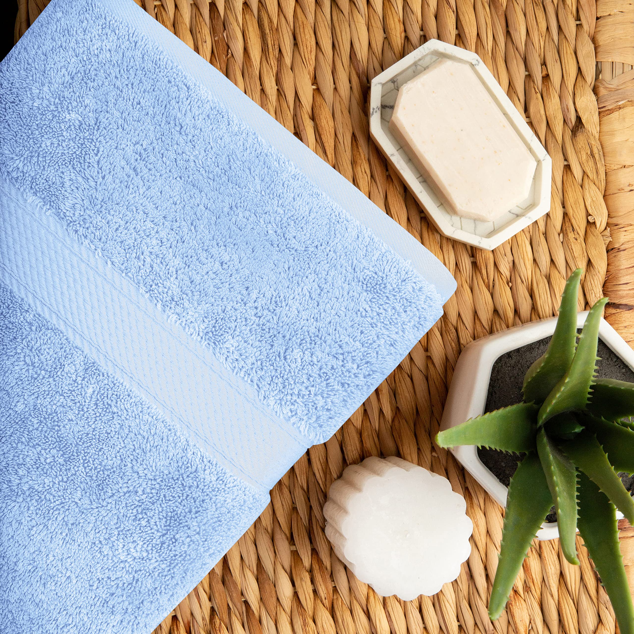 Superior Egyptian Cotton Pile 10 Piece Towel Set, Includes 2 Bath, 4 Hand, 4 Face Towels/Washcloths, Ultra Soft Luxury Towels, Thick Plush Essentials, Guest Bath, Spa, Hotel Bathroom, Light Blue