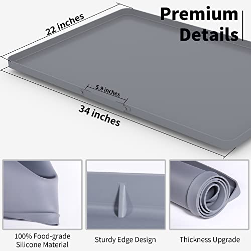 77L Under Sink Mats for Kitchen Waterproof, 34" x 22" Silicone Under Kitchen Sink Mat, Under Sink Mat Liner Protector for Kitchen Bathroom Cabinets, Easy to Clean and Hold up to 3 Gallons Liquid -Grey