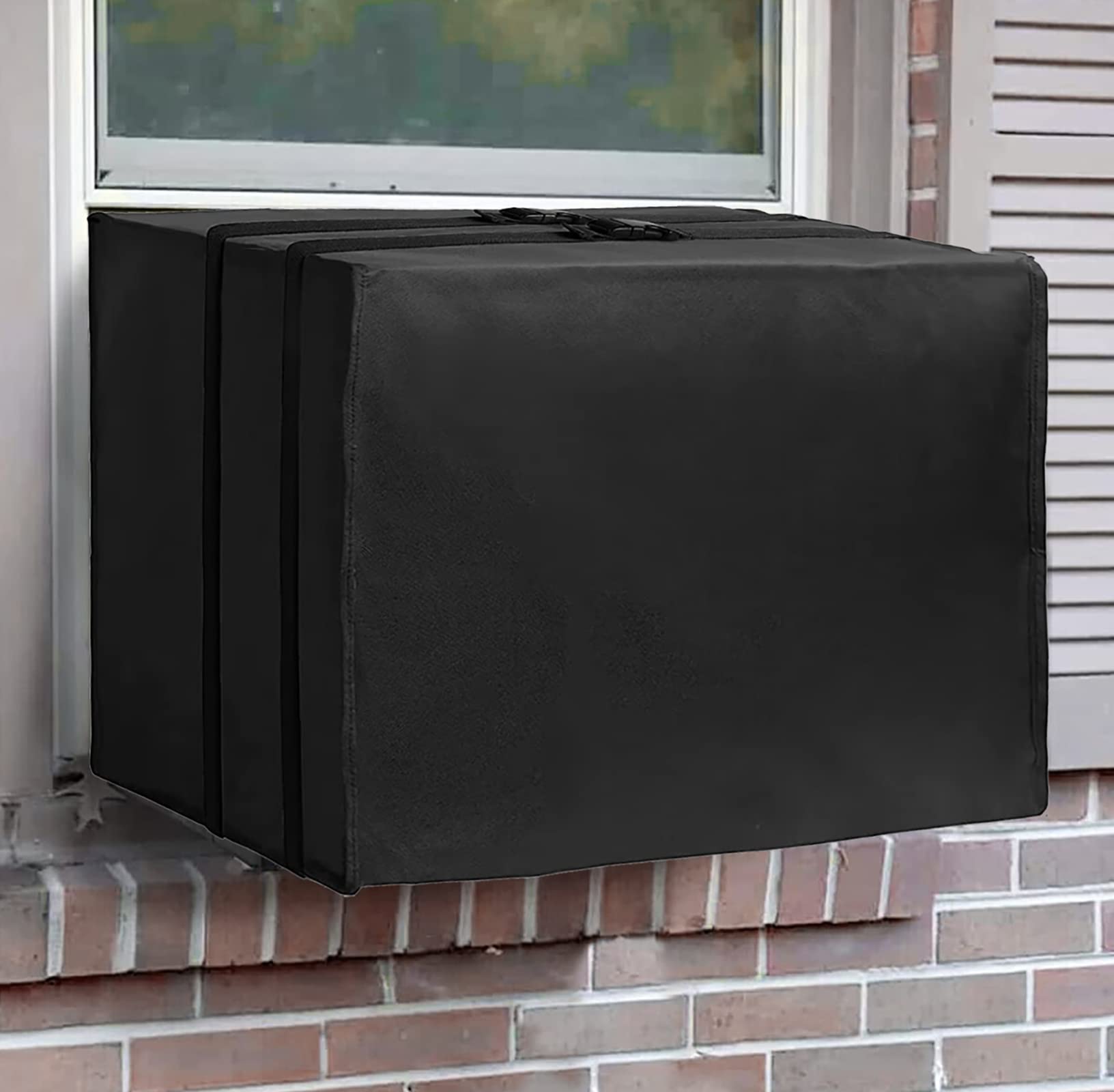 Yesland Window Air Conditioner Cover Outdoor, 25.5''W x 21''D x 17''H Outside Window AC Unit Cover with 2 Adjustable Straps, Black Large Window A/C Cover Bottom Covered AC Covers for Winter