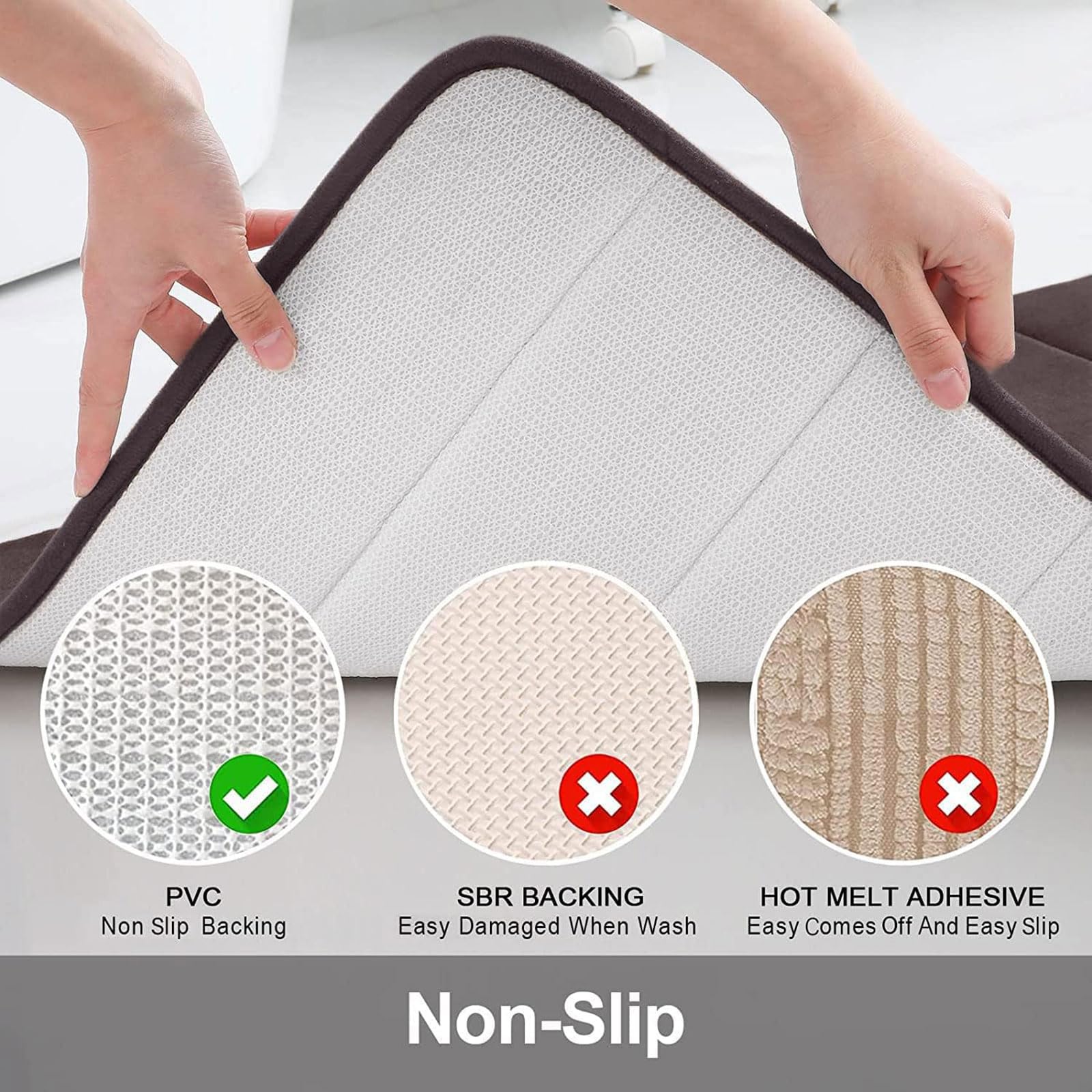 Buganda Memory Foam 3 Pieces Bathroom Rugs Set - Thick Soft Absorbent Non-Slip Bath Mats, Washable Small/Large/Contour Bath Rugs (24" x 16" + 30" x 20" + 24" x 20", Coffee)