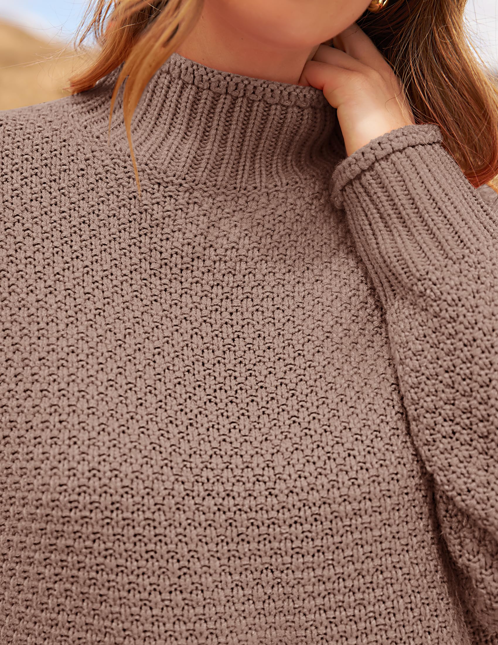 ZESICA Women's Turtleneck Batwing Sleeve Loose Oversized Chunky Knitted Pullover Sweater Jumper Tops,Khaki,Medium