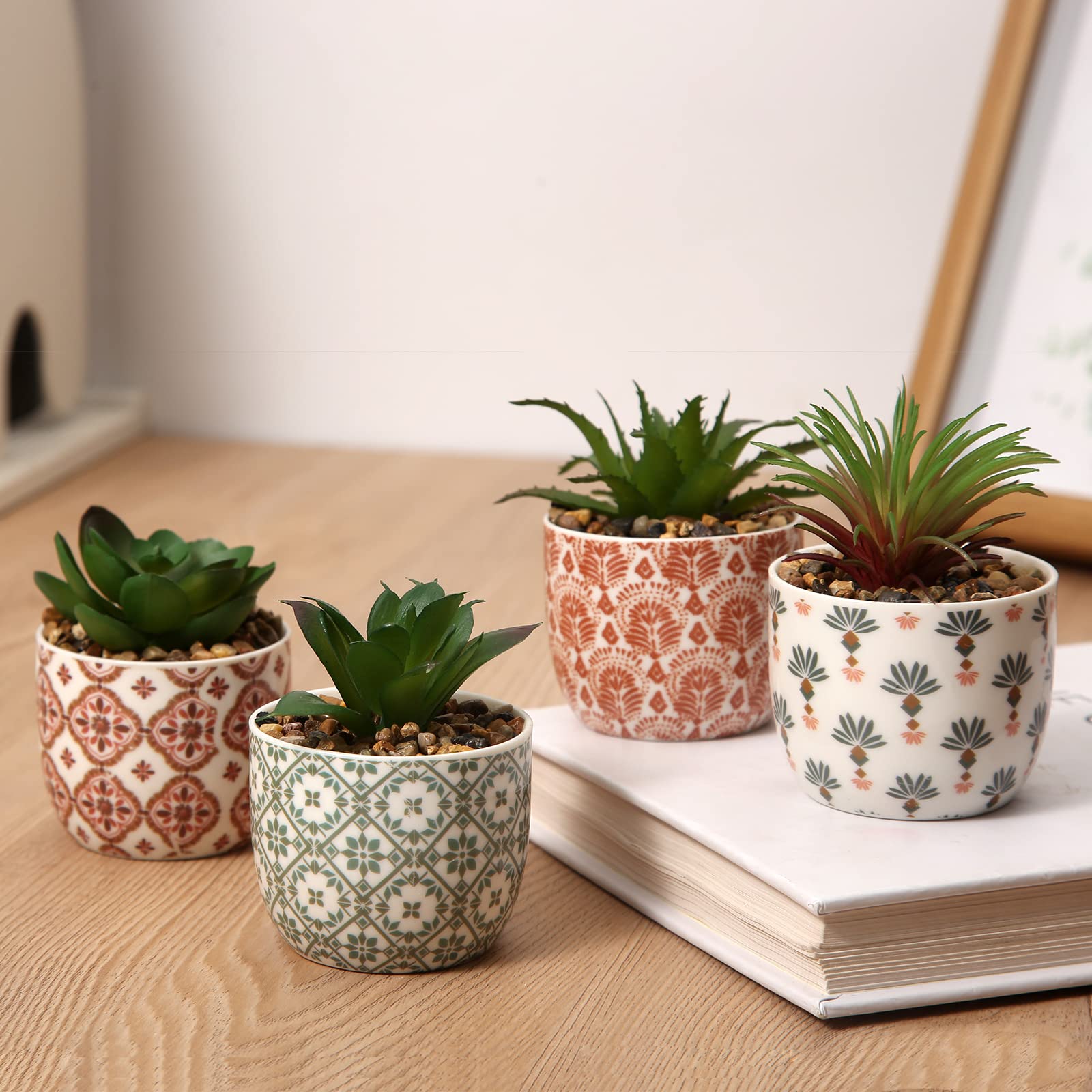Karlliu Artificial Plants Succulent Flowers in Ceramic Planter 2 Pack Small Fake Plants Potted for Home Office Desk Decor Farmhouse Living Room Bedroom Shelves Decoration