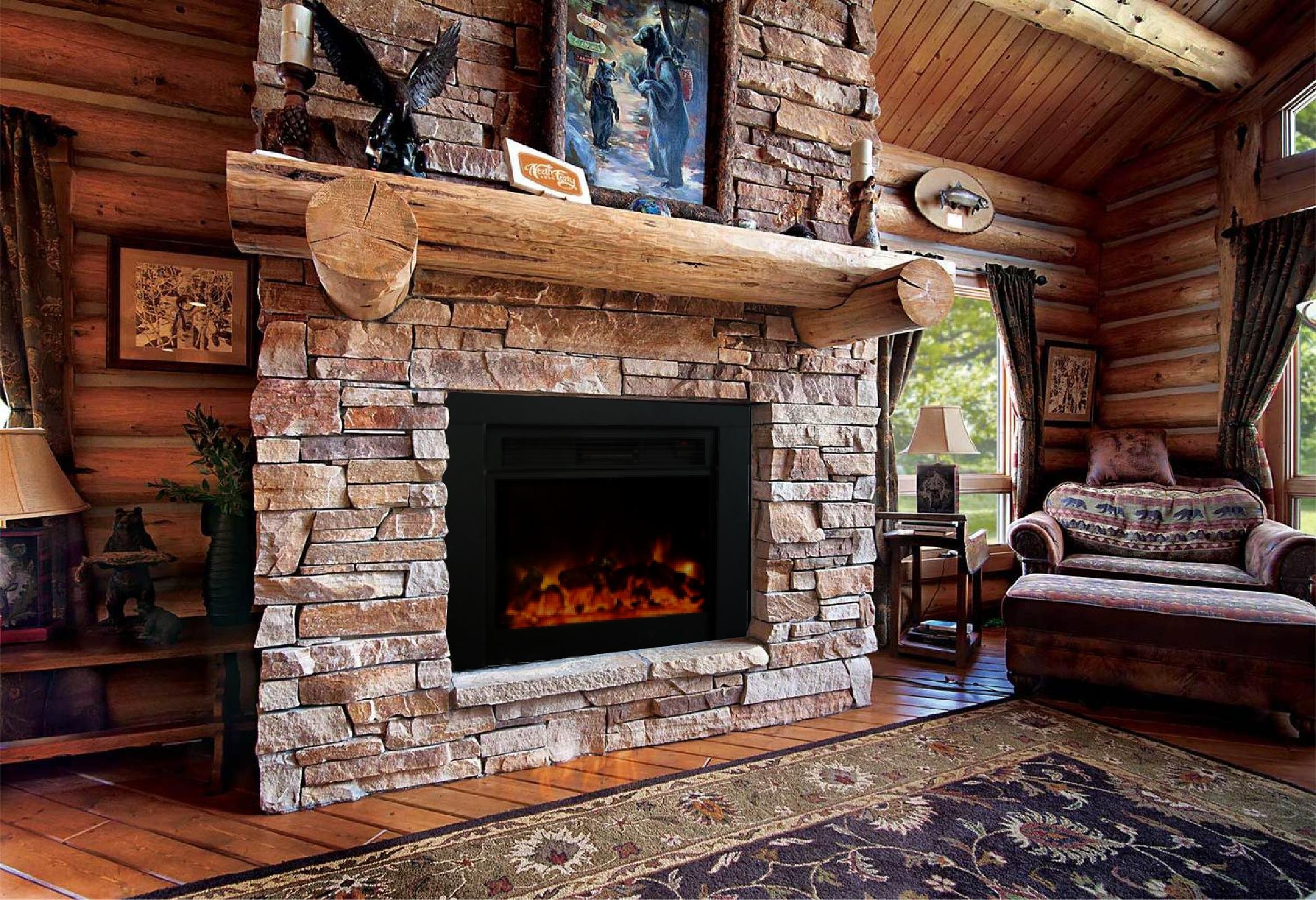 AA Warehousing FP Electric Fireplace Insert, Large, Black