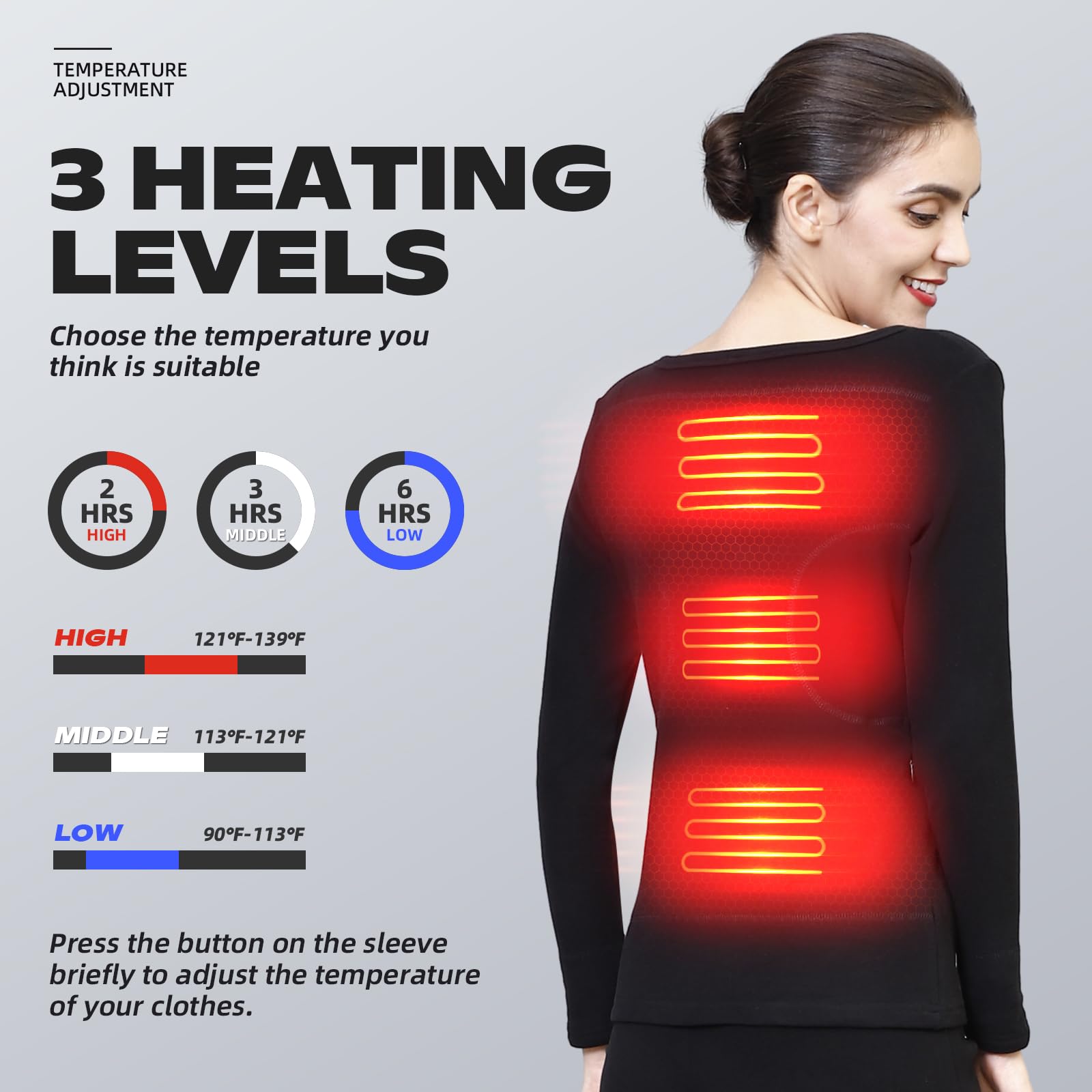 J JINPEI Heated Thermal Underwear Set, Men Women Electric Long Sleeve Long Johns Ultra-Soft Base Layer, Heated Clothes Pants for Cold Weather-Black (XL)