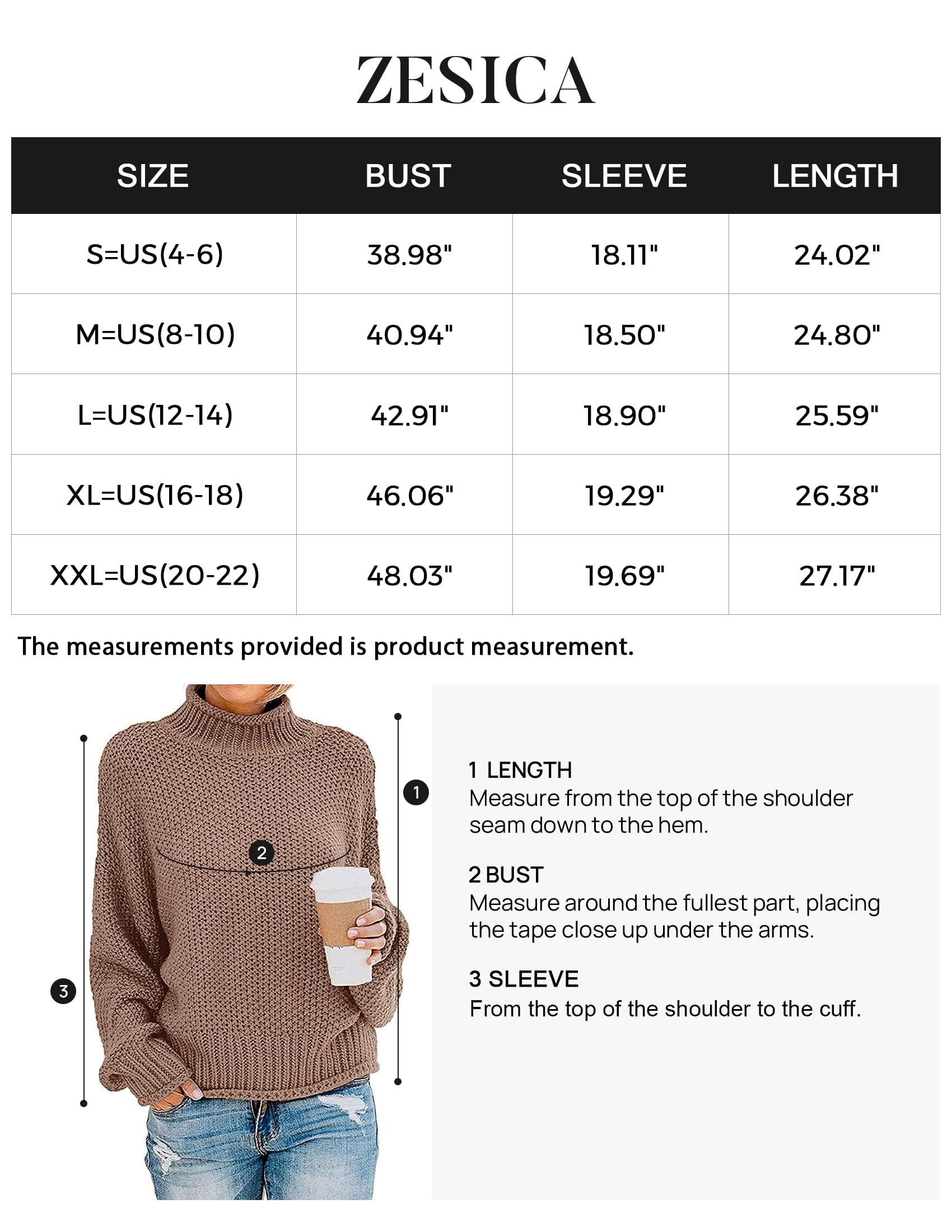 ZESICA Women's Turtleneck Batwing Sleeve Loose Oversized Chunky Knitted Pullover Sweater Jumper Tops,Khaki,Medium