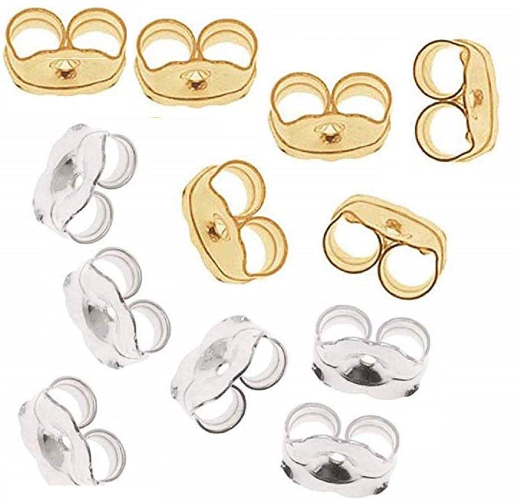 Tripmark Fashion Jewelry 14K Gold/White Gold Color Earring Backs 12 Pieces Replacement Earring Backs
