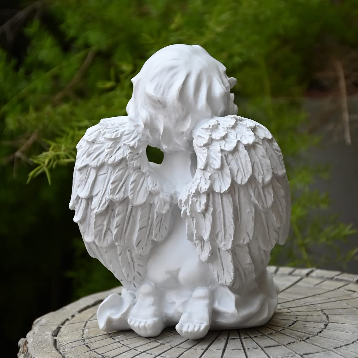 OwMell Kneeling Praying Cherubs Statue, Resin Baby Angel Figurine, Wings Angel Statue Memorial Cherub Sculpture for Home Decoration 6.3" - White