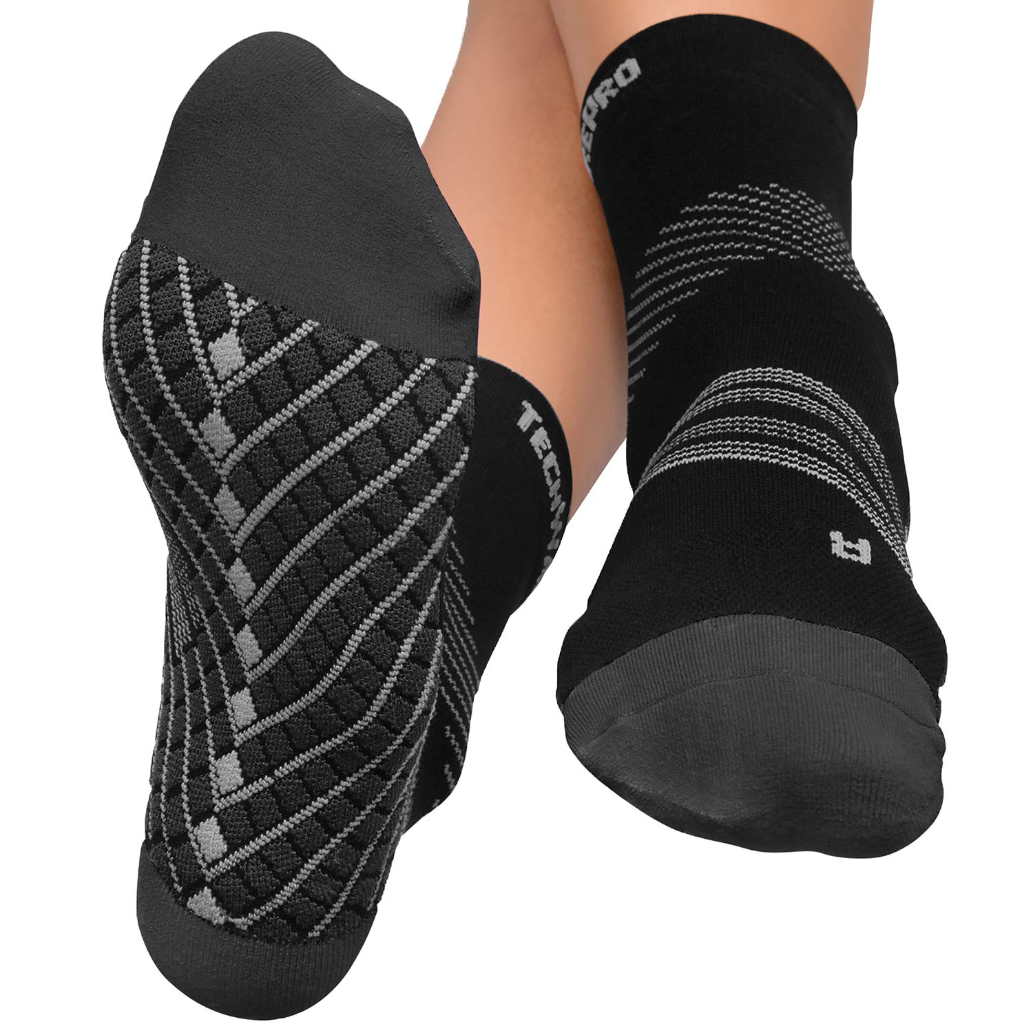 TechWare Pro Plantar Fasciitis Sock – Therapy Grade Targeted Cushion Compression Socks Men & Women. Ankle Brace Foot Sleeve & Arch Support for Achilles Tendonitis & Heel Pain Relief (Blk/Gry SML)