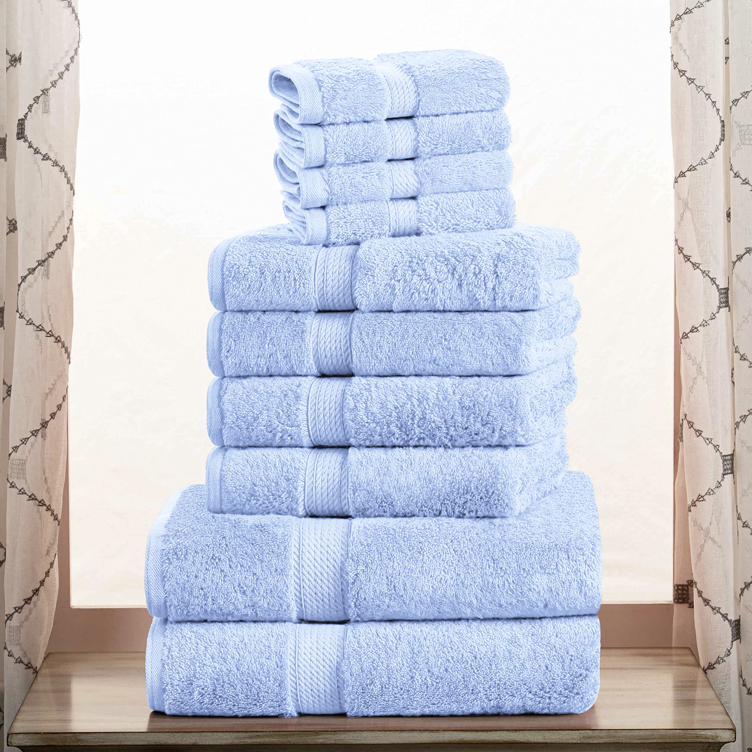 Superior Egyptian Cotton Pile 10 Piece Towel Set, Includes 2 Bath, 4 Hand, 4 Face Towels/Washcloths, Ultra Soft Luxury Towels, Thick Plush Essentials, Guest Bath, Spa, Hotel Bathroom, Light Blue