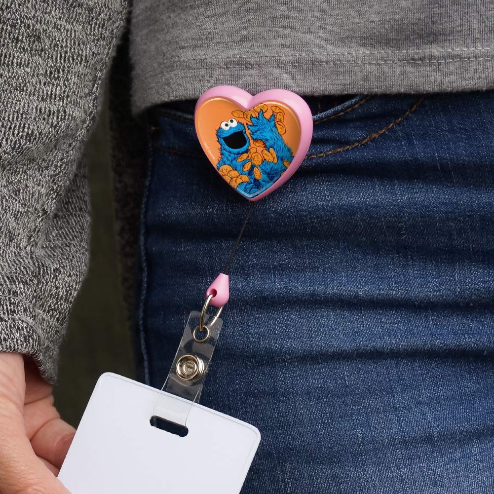 Sesame Street Vintage Cookie Monster Heart Lanyard Retractable Reel Badge ID Card Holder