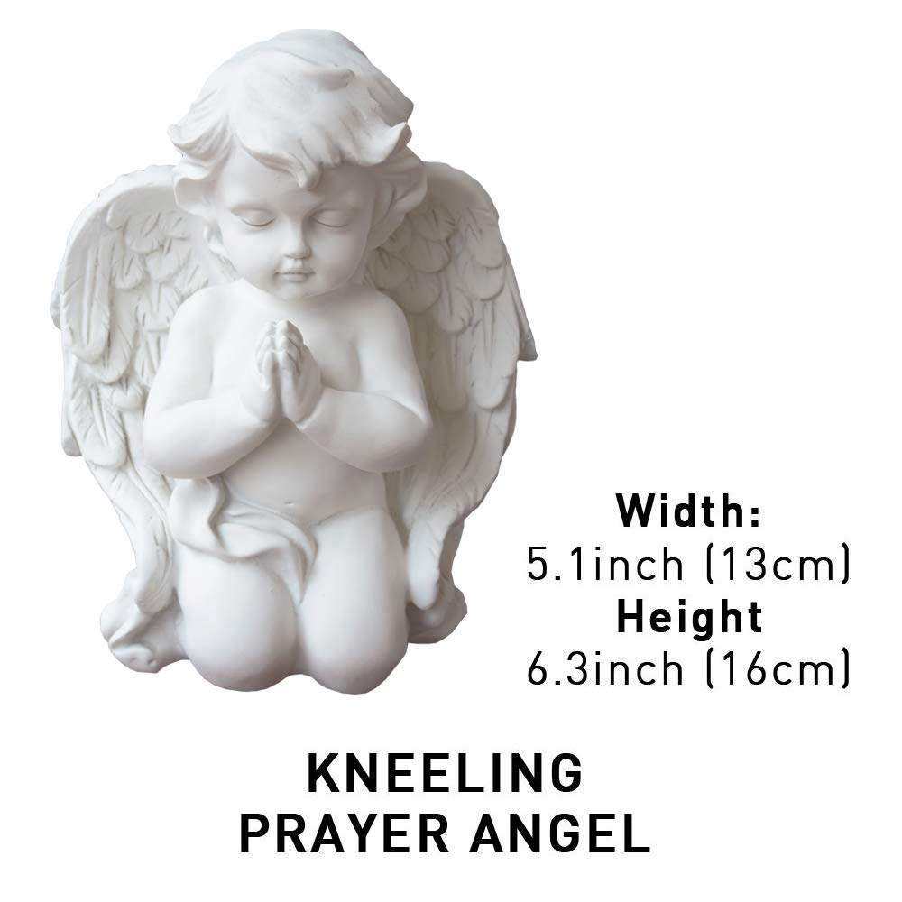 OwMell Kneeling Praying Cherubs Statue, Resin Baby Angel Figurine, Wings Angel Statue Memorial Cherub Sculpture for Home Decoration 6.3" - White