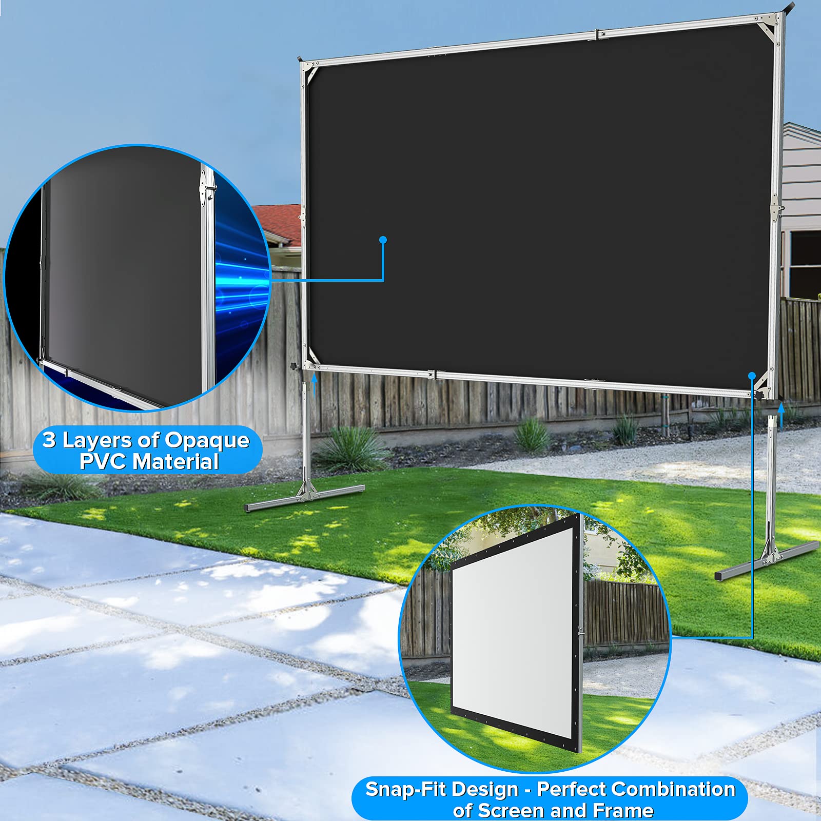 Projector Screen and Stand,JWSIT 80 inch Outdoor Movie Screen-Upgraded 3 Layers PVC 16:9 Outdoor Projector Screen,Portable Video Projection Screen with Carrying Bag for Home Theater Backyard