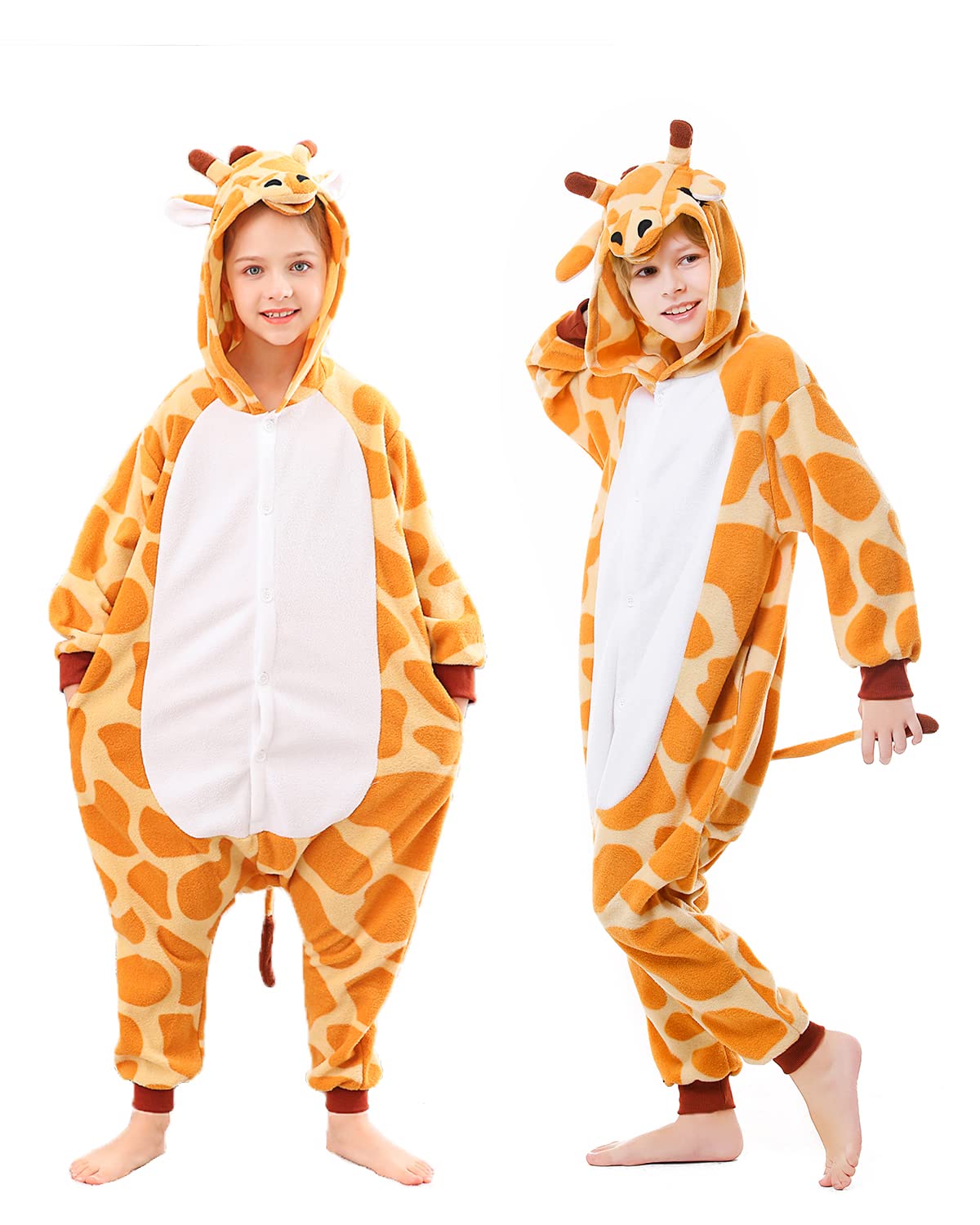 CANASOUR Giraffe Onesie Kids Animal Halloween Cosplay Costume for 5T Girls Unisex Outfuit One Piece Hooded Orange Soft Pajamas Party Boys Suit (5T, Giraffe)